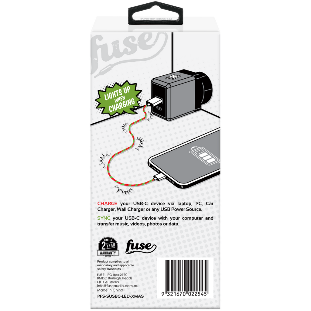 USB A to USB C Light Up Flashing Cables 1m Red Green – Fuse Audio