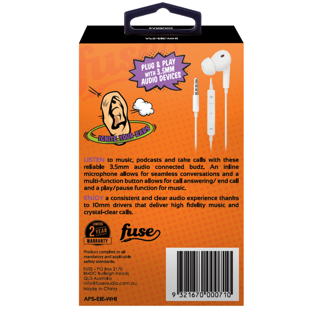 Earbudz Wired Earphones - White | Fuse Audio