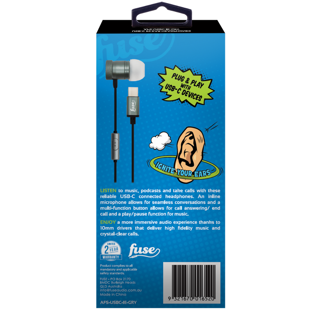 USB-C In-Ear Headphones Grey |DetailsThese Fuse In-Ear USB-C connection ...